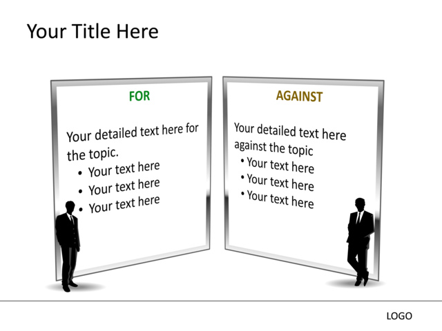 PowerPoint Slide - Text Box Diagram - 3D - Grey - 2 Silhouettes - mp ...