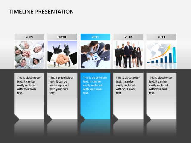 PowerPoint Slide - Timeline Presentation Diagram - 3D - Blue - 6 Dates ...