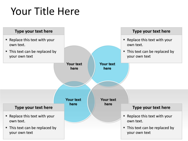 PowerPoint Slide Venn Diagram Blue 4 Textboxes PL137 CrystalGraphics
