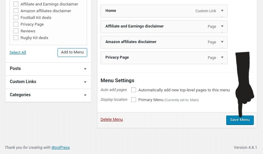Creating a menu for your disclaimers in the Footer