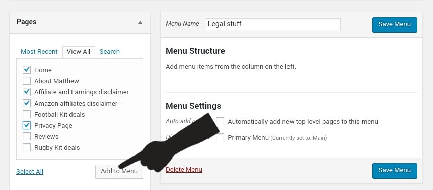 Creating a menu for your disclaimers in the Footer