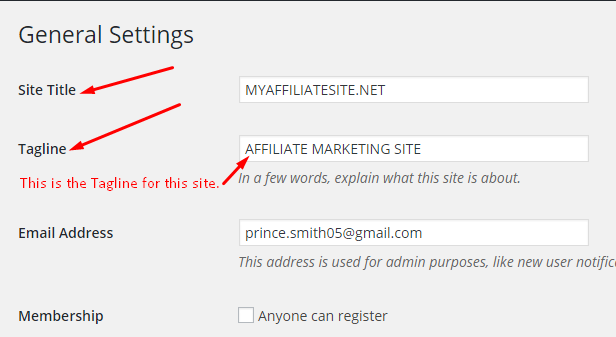 How to replace the default tagline for your new site.