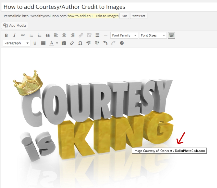 How to add Author Courtesy to Images