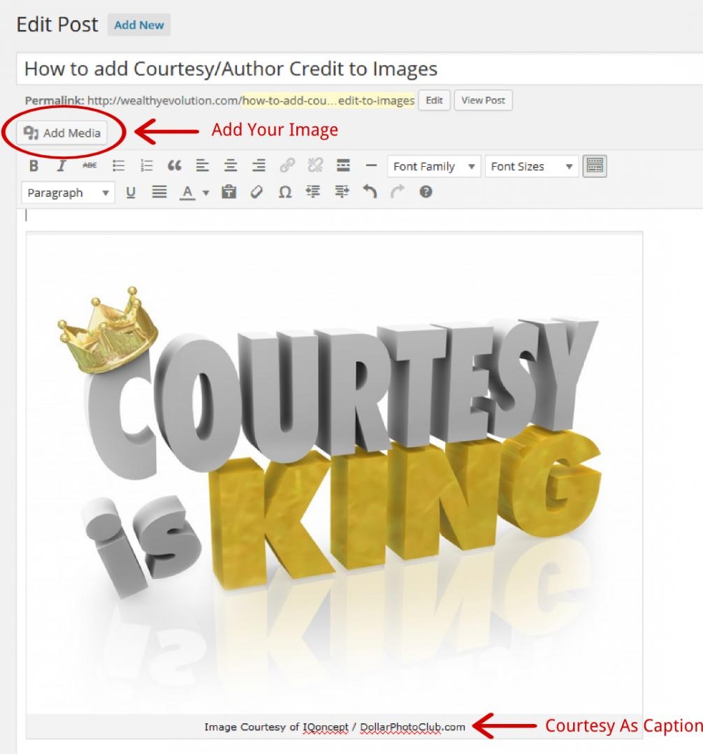 How to add Author Courtesy to Images