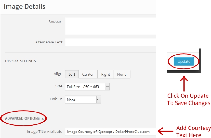How to add Author Courtesy to Images