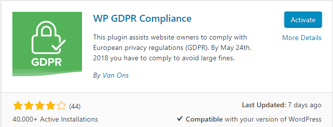 WP GDPR Compliance plugin settings