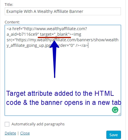 How to Open an Affiliate Banner In a New Window
