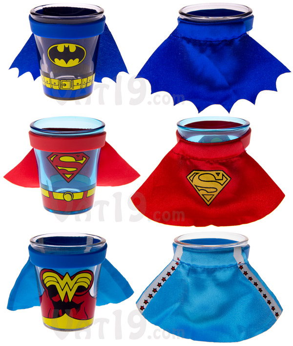 Superhero Shot Glasses are available in a variety of styles.