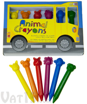 Animal Crayons: Set of plastic crayons won't flake or smudge