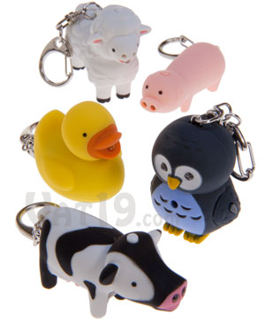Duck, Pig, Cow, Owl, and Sheep Keychains with LED Light