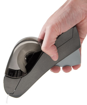 Handheld Tape Dispenser: Pull and cut tape in a single motion