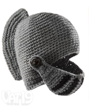 Crocheted Knight Hat with Pivoting Visor and Comb.