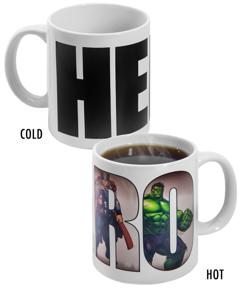 Marvel Heat Change Mugs: Good vs Evil revealed with hot beverages.