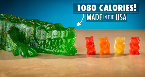 Giant Gummy Gator: Alligator made of pure gummy candy.