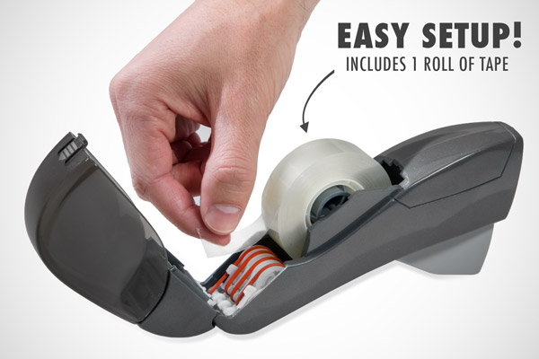 Handheld Tape Dispenser: Pull and cut tape in a single motion