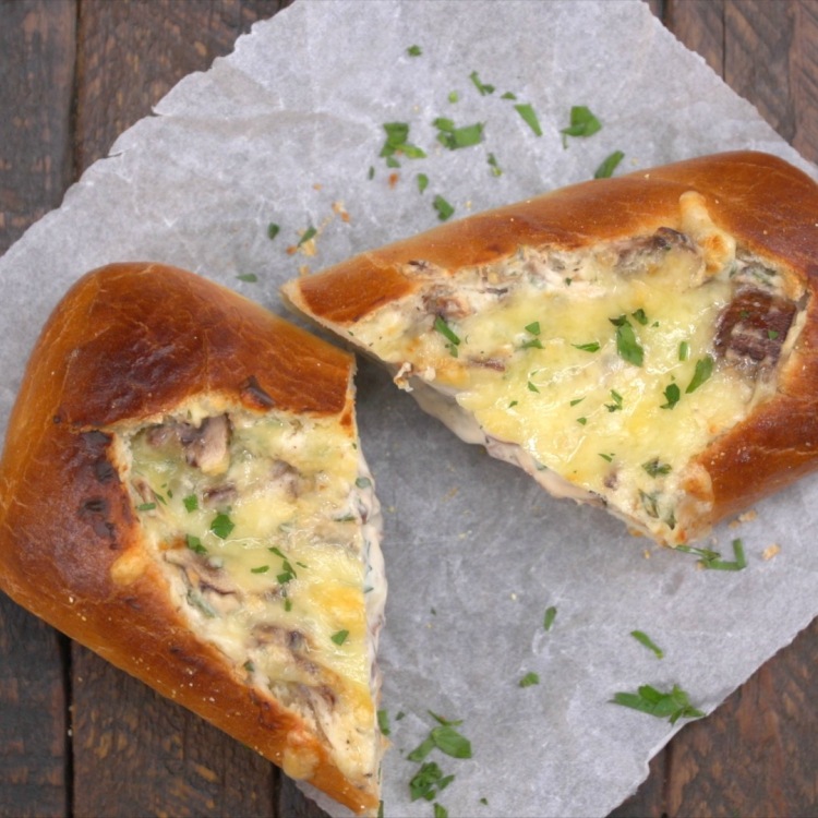 Creamy Garlic Mushroom-Stuffed Bread