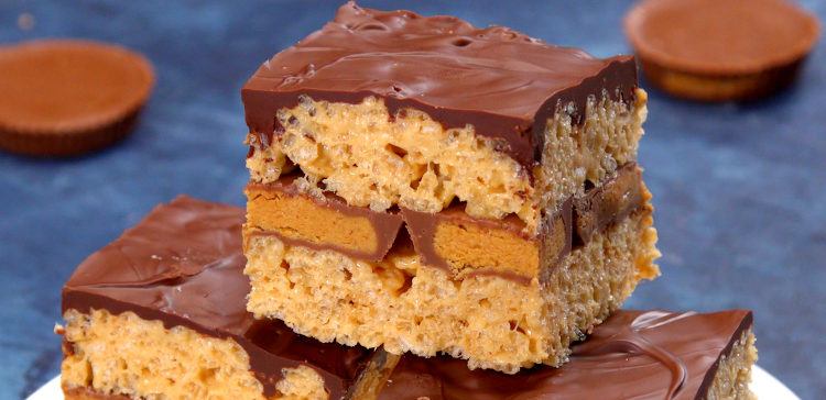 Peanut Butter Cup Stuffed Rice Krispie Treats