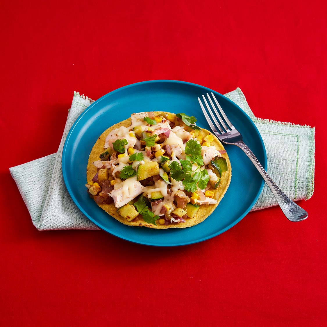 Divine Chicken and Veggie Tostadas - recipe from MyNetDiary