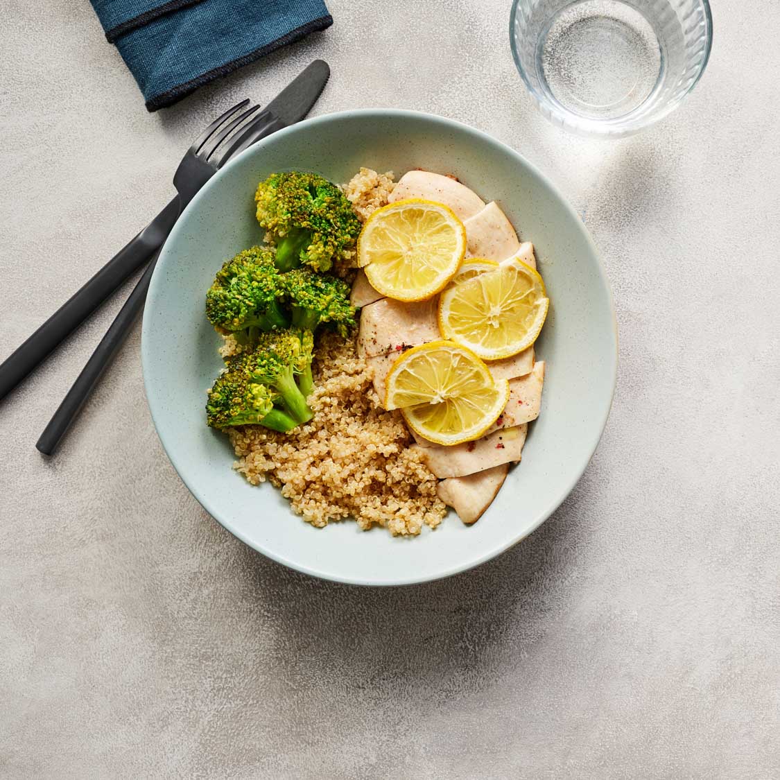 Lemon Chicken, Roasted Broccoli & Quinoa - recipe from MyNetDiary