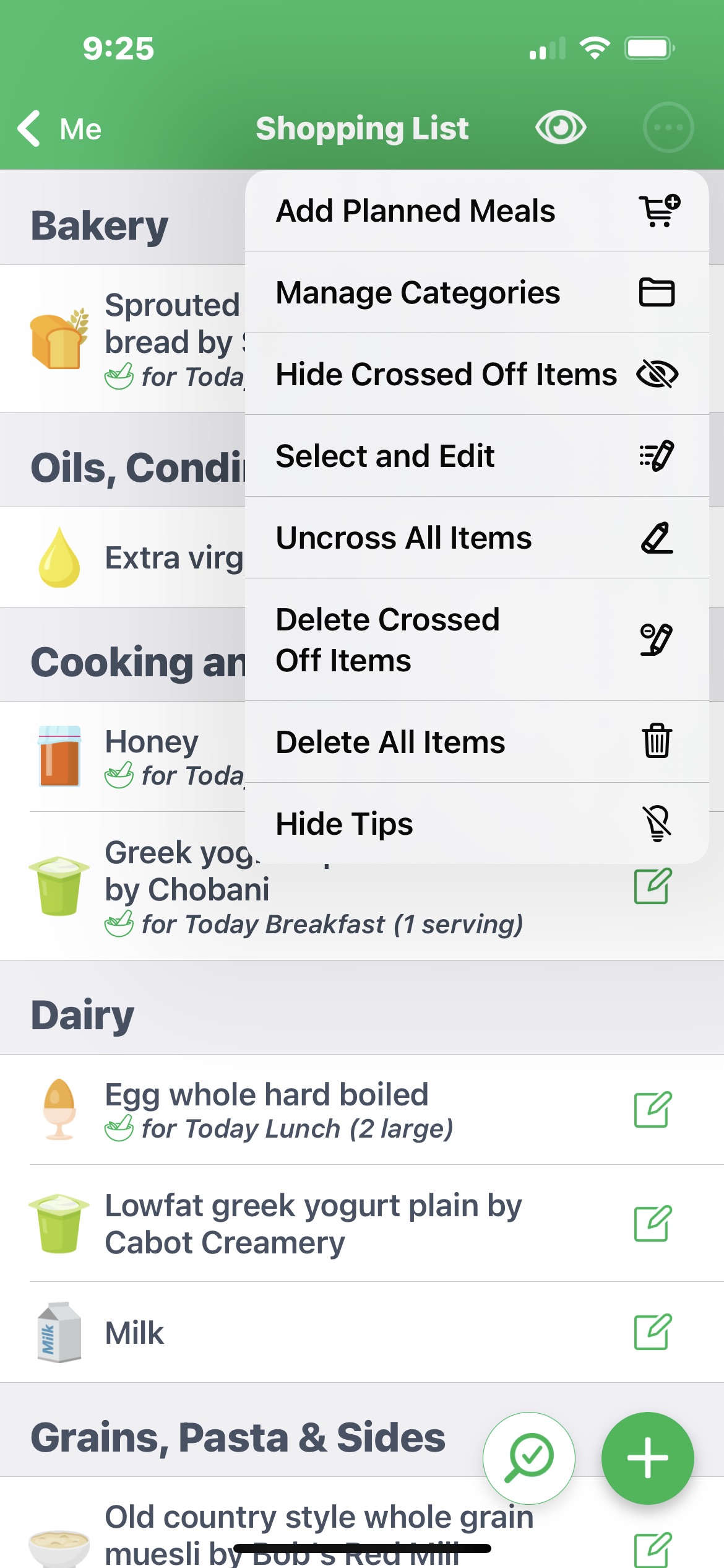 Use MyNetDiary's easy shopping list to simplify your grocery shopping