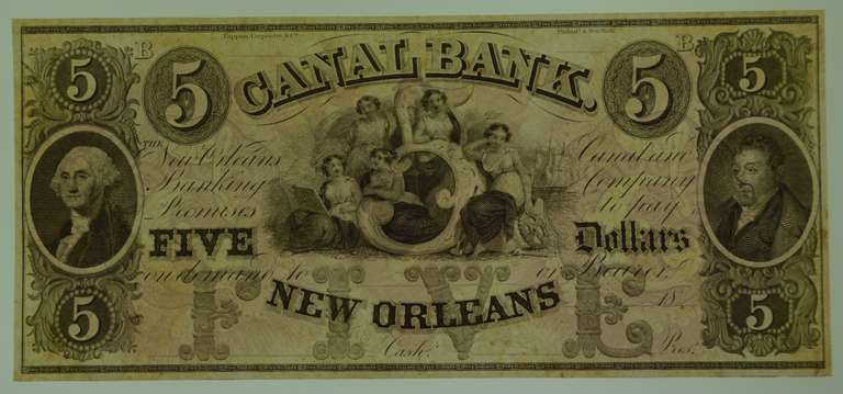 1800's Five Dollars Canal Bank New Orleans LA Obsolete Currency Note ...