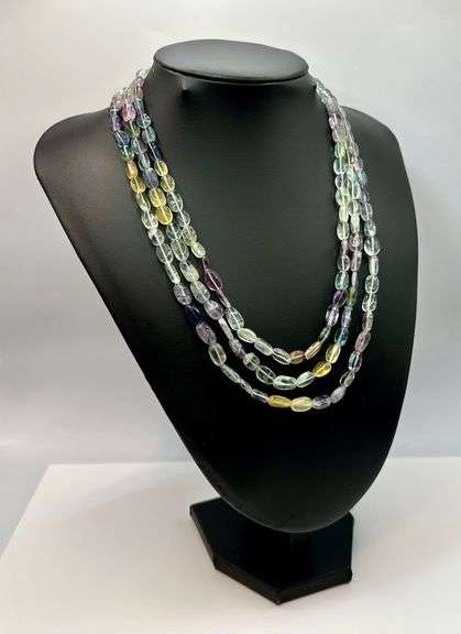 Stunning Multi Color Natural 431.5 Cttw Flourite 3 Strand Necklace ...