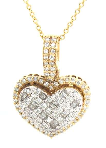 14kt Yellow gold Dadwani diamond heart shaped pendant on chain - U.S ...