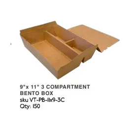 Bento Box With Flat Lid 9X11 IN 3 Compartment Paper Wood Rectangle 150 ...