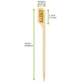 Allergy Label Pick 3.5X0.03 IN Bamboo Natural 100 Count/Pack 10 Packs ...