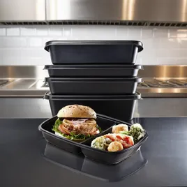 Take-Out Container Base 11.13X8X1.63 IN 2 Compartment PP Black ...