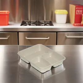 Take-Out Container Base 8.833X6.9X1.5 IN 3 Compartment Plant Fiber ...