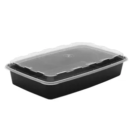Take-Out Container Base & Lid Combo 48 OZ Plastic Black Rectangle 100 ...