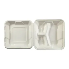 Take-Out Container Hinged 8X8X2.5 IN 3 Compartment Molded Fiber White ...