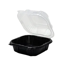 Proview Sandwich Take-Out Container Hinged 6X6 IN PP Black Clear Square ...