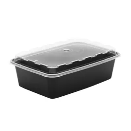 Take-Out Container Base & Lid Combo With Dome Lid 38 OZ Plastic Black ...