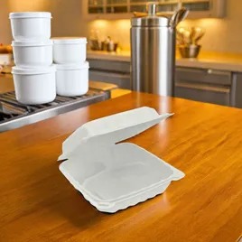 Victoria Bay Take-Out Container Hinged 8X8 IN 3 Compartment MFPP Ivory ...