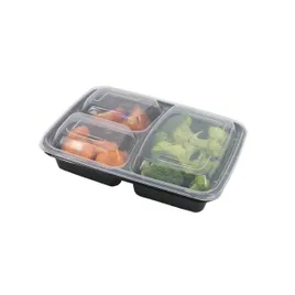 Deli Container Base & Lid Combo 33 OZ 3 Compartment PP Black Rectangle ...