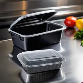 Take-Out Container Base & Lid Combo 24 OZ Plastic Black Rectangle Deep ...