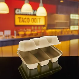 Taco Take-Out Container Hinged With Dome Lid 8.3X7X3.2 IN 3 Compartment ...