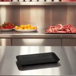 10P Meat Tray 10.75X6X1.25 IN Polystyrene Foam Black Rectangle 300/Case ...
