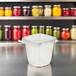Safe-T-Fresh® Deli Container Hinged With Flat Lid 8 OZ RPET Clear Square 288/Case | Imperial Dade