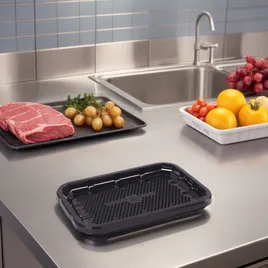 EZ-Tray 2S Meat Tray 8.25X5.75X0.5 IN APET Shallow Black Rectangle ...