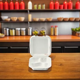 Take-Out Container Hinged Medium (MED) 8X8X3 IN 3 Compartment ...