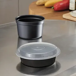 Take-Out Container Base & Lid Combo 24 OZ Plastic Black Round 150/Case ...