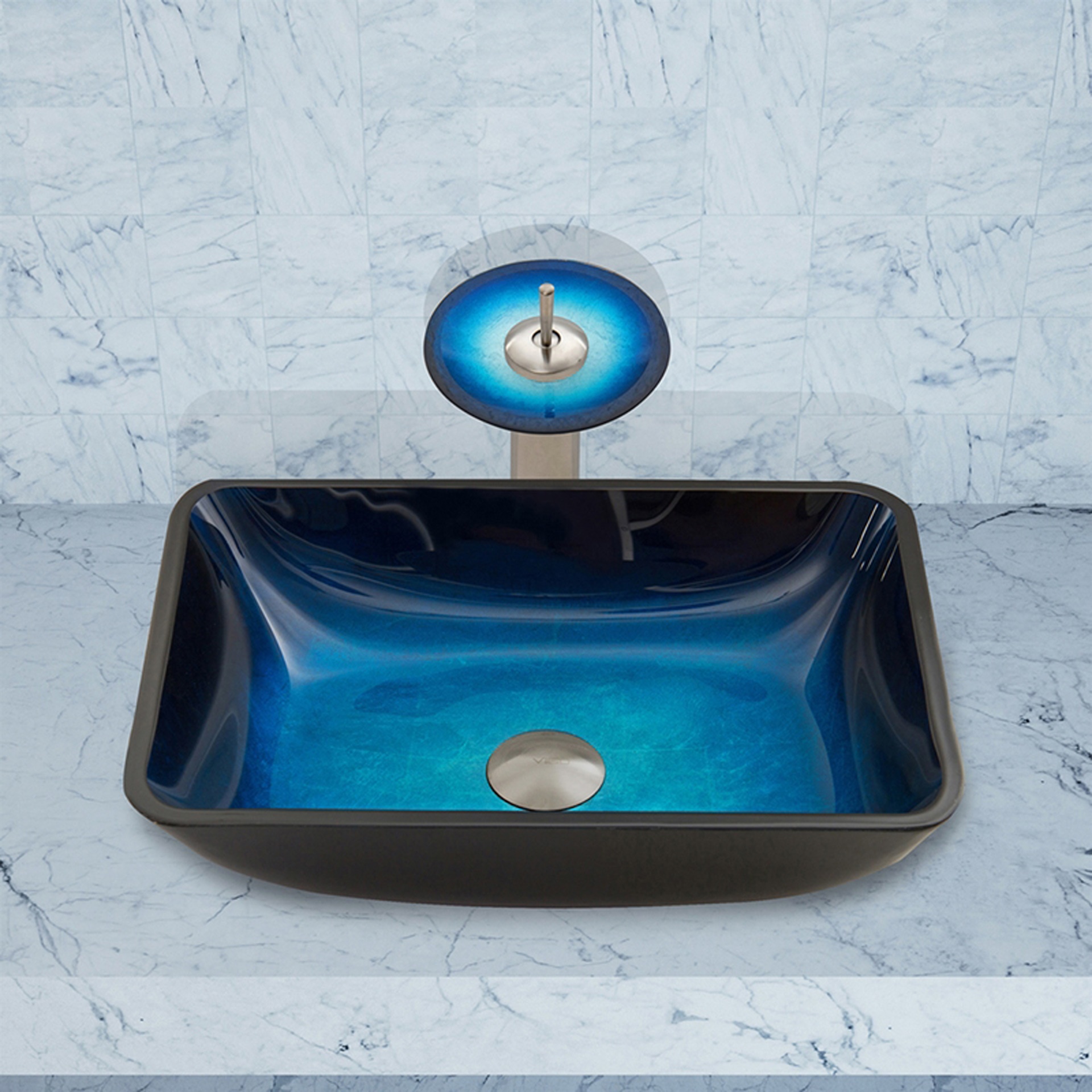 Rectangular Glass Vessel Bathroom Sink - Turquoise