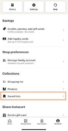 Instacart Help Center - Saved lists and shopping lists
