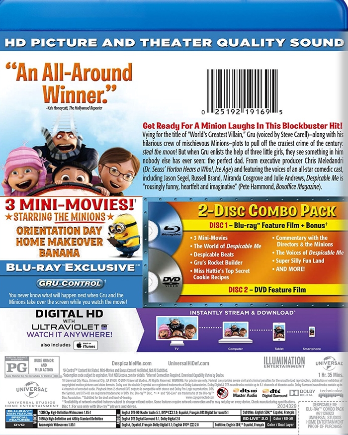 Despicable Me + 3 Mini-Movies (Blu-Ray + DVD + Digital Copy) - The ...