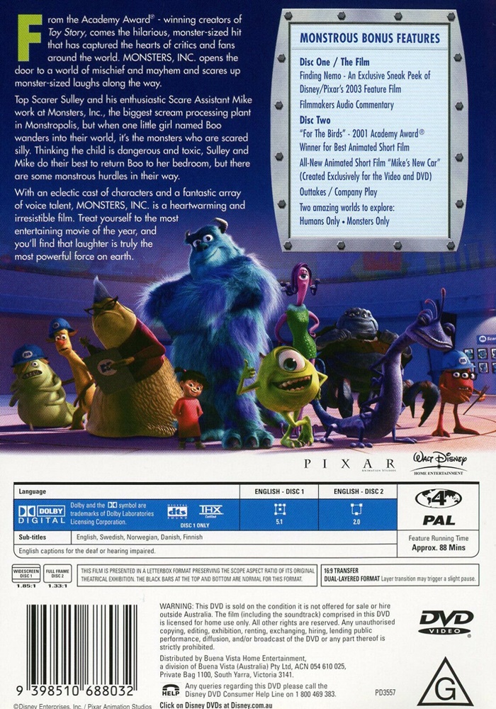 Monsters, Inc. Deluxe 2-Disc Set - The Internet Animation Database