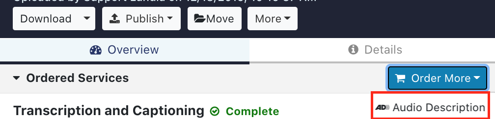 Audio Description: Order AD for a Completed File – 3Play Media Support