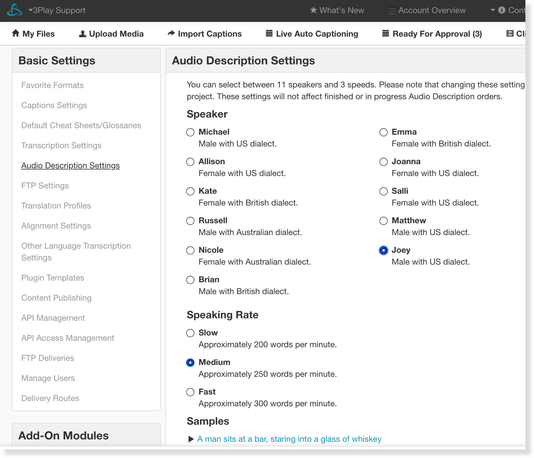 Audio Description: Settings – 3Play Media Support